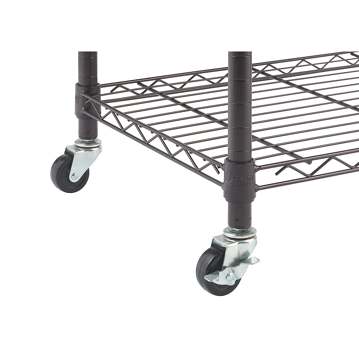 TRINITY BASICS 3 Tier Rolling Cart Kitchen Organizer with Bamboo Top, Metal Wire Storage Basket and Shelf for Household and Pantry Organization, Dark Bronze, 24” W x 18” D x 35” H