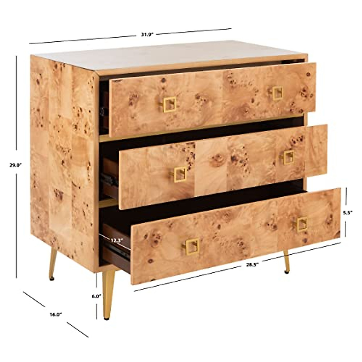 Safavieh Home Katia Modern Natural and Gold 3-drawer Chest