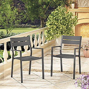 VICLLAX Patio Dining Chairs Set of 2, Stackable Metal Chairs Set with Armrests for Poolside, Backyard, Garden, Deck, Porch, Grey