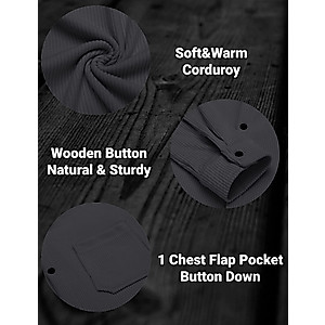 COOFANDY Men's Corduroy Shacket Casual Button Up Work Jackets Lightweight Shirt Jacket Dark Grey
