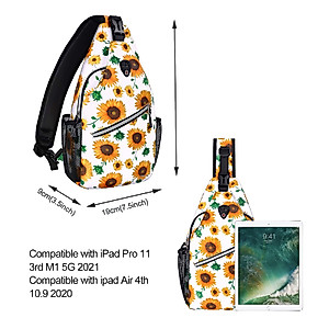 MOSISO Sling Backpack,Travel Hiking Daypack Sunflower Rope Crossbody Shoulder Bag, White
