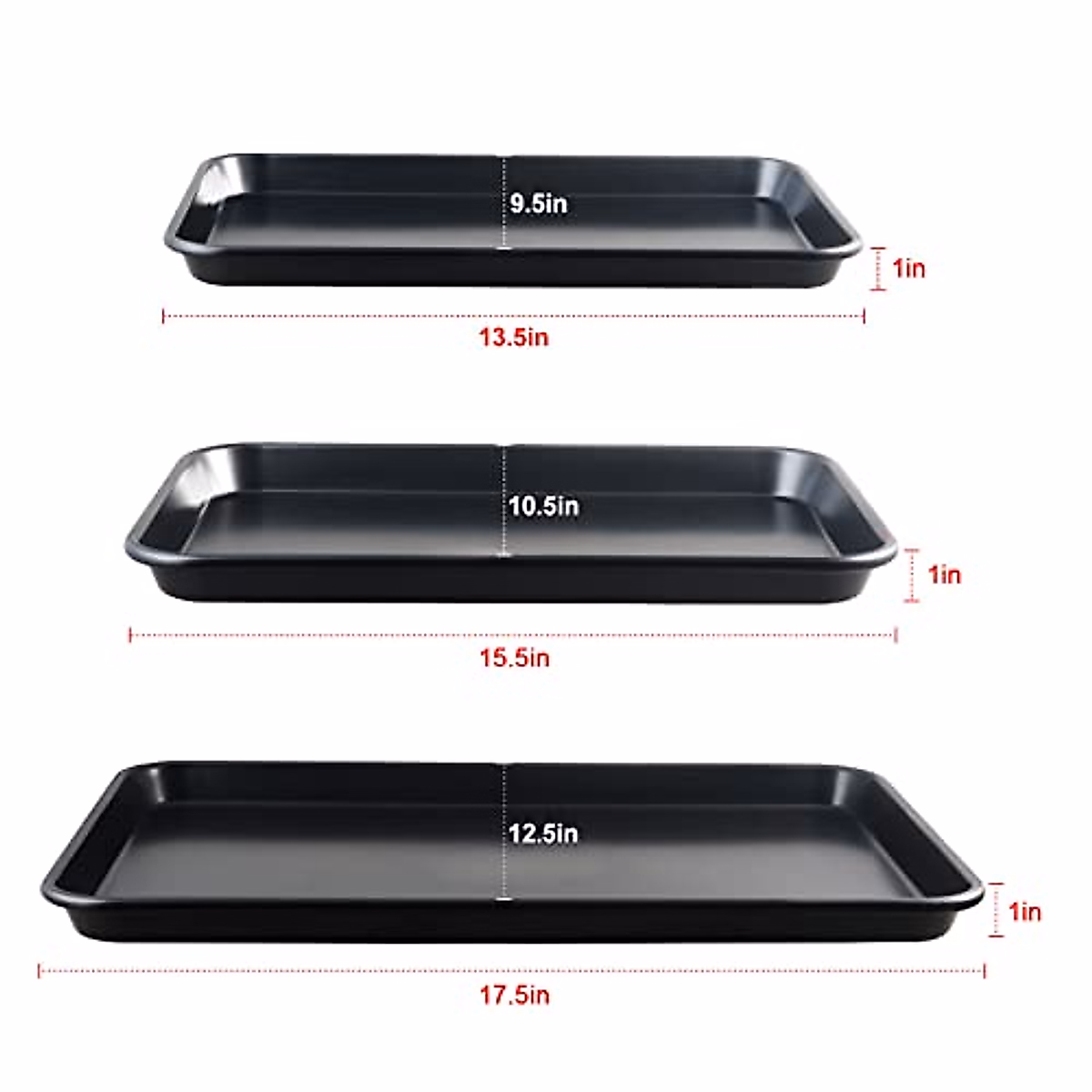 S·KITCHN Bakeware Set, Nonstick Black Cookie Sheets for Oven, Half/Jelly Roll/Quarter Baking Trays, Commercial Grade Baking Pan Set, Dishwasher Safe - 3 Pieces