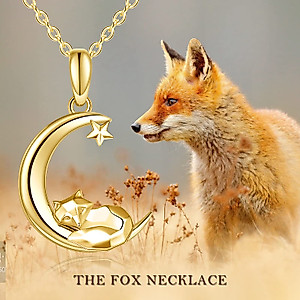ELFRONT 14K Solid Gold Fox Necklace Pendant for Women,Simple Origami Style Moon Fox Necklace Birthday Gifts Jewelry for Women