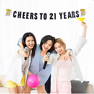 TENNYCHAOR 21st Birthday Banner,Gold Glitter Paper Sign for 21st Birthday Wedding Aniversary Party Supplies Decorations,Cheers T0 21 Years.