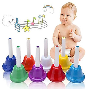 Koogel Coloful Musical Hand Bell Set, 8 Note Diatonic Metal Hand Bells Musical Toy Percussion Instrument for Festival,Musical Teaching,Family Party for Kids