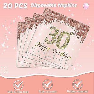 41Pcs 30th Birthday Decorations for Women, Rose Gold Birthday Party Supplies Include 20Pcs Plates 20Pcs Napkins and 1Piece Tablecloth, Pink 1993 Aged Birthday Party Tableware for 20 Guests