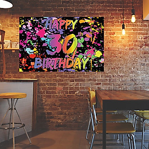 Neno Glow in The Dark 30th Birthday Decorations Backdrop Banner for Girls Boys, Paint Splatter Graffiti Party Sign Supplies, Light Sleppover Party Photo Booth Props for Outdoor Indoor (5 * 3 ft)