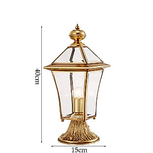 MODEBHD European Copper Brass Column Lamps Victoria Glass Lantern Outdoor Table Lamp Waterproof Pillar Lawn Garden Lamp E27 Decoration Villa Landscape Grass Door Street Post Light Fixture