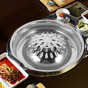 ABOOFAN Thai Korean BBQ Grill Pan Stainless Steel Barbecue Grill Topper Camping BBQ Pan for Shabu Vegetable Egg Pork Beef Meat Garlic Korean Cookware Silver