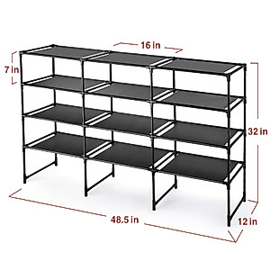 HOUSE AGAIN 5 Tier Long Shoe Rack for Closet, Shoe Shelf 30-Pairs Wide Non-Woven Cloth Max Weight 100LBS, Storage Organize for Floor, Bedroom, Entryways, Garages, Dorm, Apartments, Black