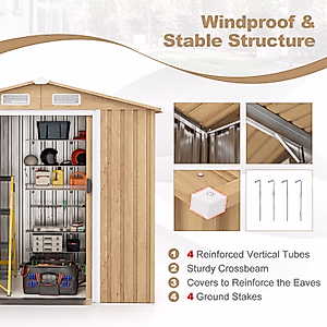 IRONMAX Outdoor Storage Shed, 6x4 FT Galvanized Steel Large Garden Shed w/Lockable Sliding Doors & Air Vent, Wood Grain Style Heavy Duty Waterproof Tool Storage House for Backyard Patio Lawn