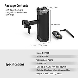 NEEWER NATO Side Handle Grip with Up and Down Adjustable NATO Clamp, NATO Rail, Cold Shoe Mount, 1/4" Threads, Hex Key, Universal Aluminum Camera Handgrip Compatible with SmallRig Cage and Rig, CA017H