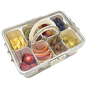 Ztaussi Snack Containers, 1pc Snackle Box Charcuterie Container 8 Compartment Divided Serving Tray with Lid and Handle,Portable Snack Platters Travel Food Organizer (1pc(8 Compartment))