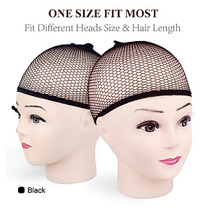 MORGLES 6PCS Wig Cap Non Slip, Black Mesh Net Wig Caps for Women Men, Kids, Weaving Hair Net Close End Fishnet