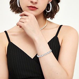 Square Cubic Zirconia Open Adjustable Cuff Bracelet for Women Men, White Gold Plated Personalized CZ Tennis Bracelet and Rhinestone Anklets Chain (Square CZ Bracelet)