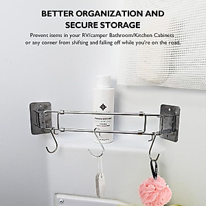 1 Pack Rv Shower Corner Storage Bar with 3 S-Hooks-Adjustable Stainless Steel Rod Bathroom Shelf Retainer Bars Stick On Rv Organization and Storage Accessories Inside Camper Travel Trailer Must Haves