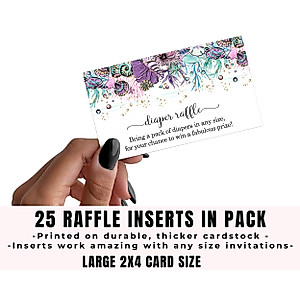Mermaid Diaper Raffle Tickets, Girls Baby Shower Games for Prizes, Baby Shower Diaper Raffle Invitation Insert Cards, 25 Pack