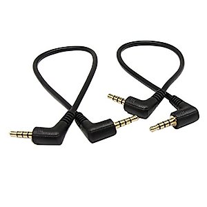 SinLoon 3.5mm TRRS Cable, (2-Pack) Gold Plated 90 Degree Right & Left Angled 3.5mm Stereo 4-Pole Male to Male Auxiliary Audio Cable for Smartphones,Tablets,Players Microphone(4-P,9inch)