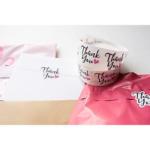 Thank You Stickers - Roll of 500 Labels with Pink Hearts - Cute Mailing Envelope Seals -Small Business Shipping Supplies - Packaging Orders with Poly Mailers and Boxes