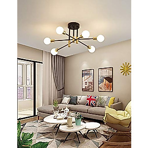 Biewalk Sputnik Chandelier Mid Century Modern Nordic Pendant Lighting 6 Lights Ceiling Light Fixture Black Light for Living Room, Kitchen, Bedroom, Dining Room, ETL Certification