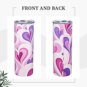 Tangopi Pink Purple Heart 20 oz Tumbler with Lid and Straw Insulated Travel Coffee Mug Reusable Spill Proof Coffee Cups Stainless Steel Water Bottle for Hot and Cold Drinks