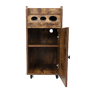 Sardoxx Classic Salon Cabinet Beauty Salon Movable Spa Locking Cabinet, 4 Desktop Storge Units, 3 Hair Dryer Holes, Locker with Us Socket for Salon Spa, Barber Shop, Bathroom, Wood Grain