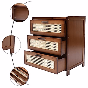 XUANIIIL Nightstand Set of 2 with 3 Drawer, Mid-Century Modern End Table, Practical Vintage Bamboo Accent Wood Sofa Bed Side Table with Storage for Small Spaces, Bedroom, Living Room (Wood, 1 Pack)