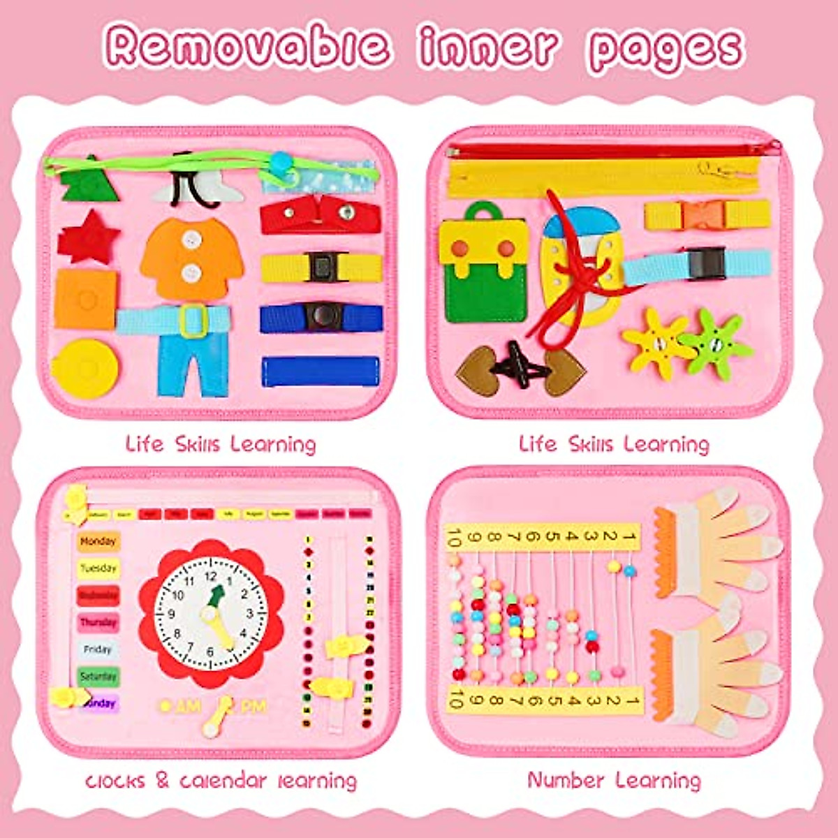 BESFAN Busy Book for Toddlers 1-3, Montessori Toys Busy Board Educational Sensory Learning Toys with Life Skills Travel Toys for Toddlers 1-3 for Road Trip Plane Car