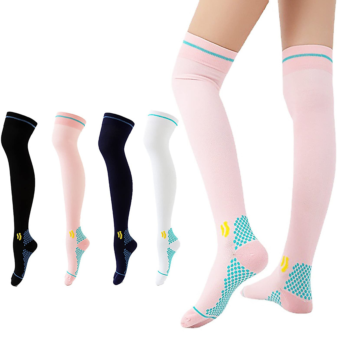 Willing Life Compression Socks for Women Men Over Knee Compression Stockings Best Support for Sports Nurse Travel Running Socks 4 Pack