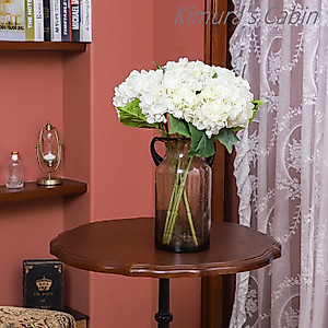 Kimura's Cabin 6 Pcs White Hydrangea Flowers Bouquets Silk Hydrangea Flowers with Stems Faux Hydrangea Stems for Home Wedding Party Table Core Decoration (White, Pack of 6)