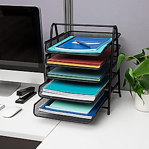 Mind Reader Desk Organizer with 5 Sliding Trays for Letters, Documents, Mail, Files, Paper, Black