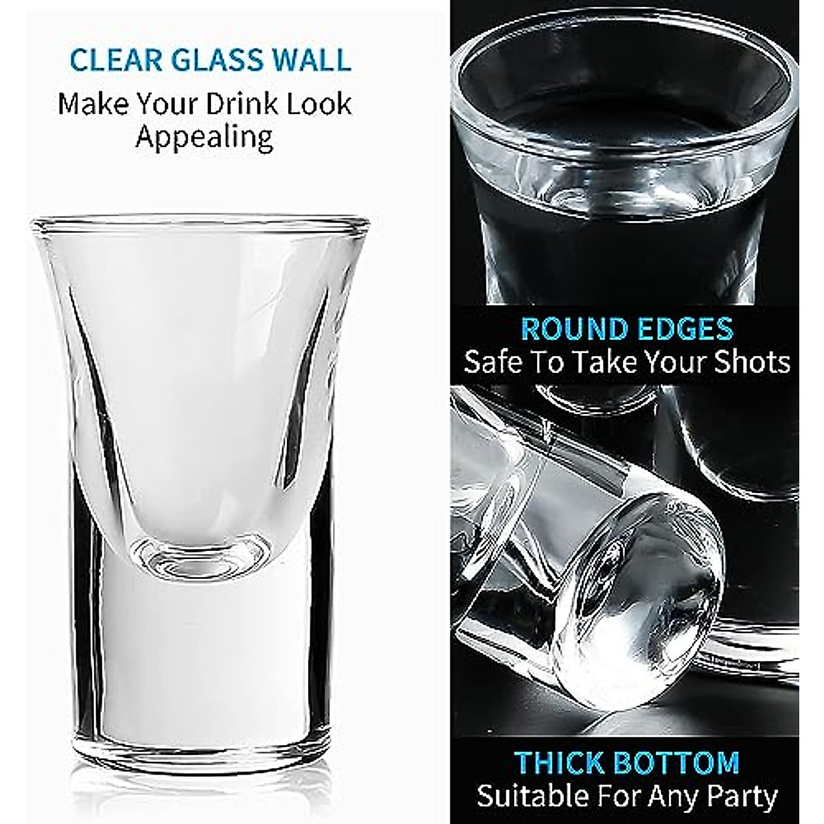 LINALL Shot Glasses 12pcs Shot Glass Set 1oz/30ml Shot Glass Holder Heavy Base for Whisky Tequila 12 Shot Glass Serving Tray (12pcs)