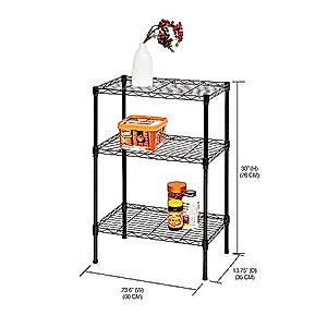 Home Basics Steel Wire Shelf | Heavy Duty | Open Design | Easy To Assemble | (Black, 3 Tier | 23.62" x 13.77" x 31.88")