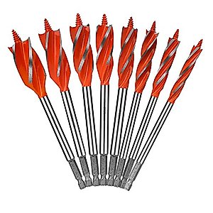 Baowox Woodworking Auger Drill Bit Sets, 8Pcs High Carbon Steel Wood Boring Bits 4 Flute Cut Drilling Tool For Wood Door Lock