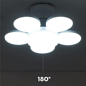 yaogohua LED Garage Ceiling Light, 50W 6500K White Lighting E27 E26 Base 8000LM, Adjustable Deformable Light for Warehouse Balcony Corridor 85‑265V