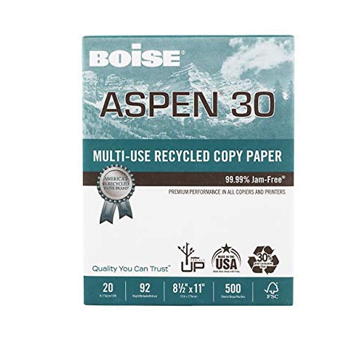 Boise Paper 30% Recycled Multi-Use Copy Paper, 8.5" x 11" Letter, 92 Bright White, 20 lb, 10 Ream Carton (5,000 Sheets)