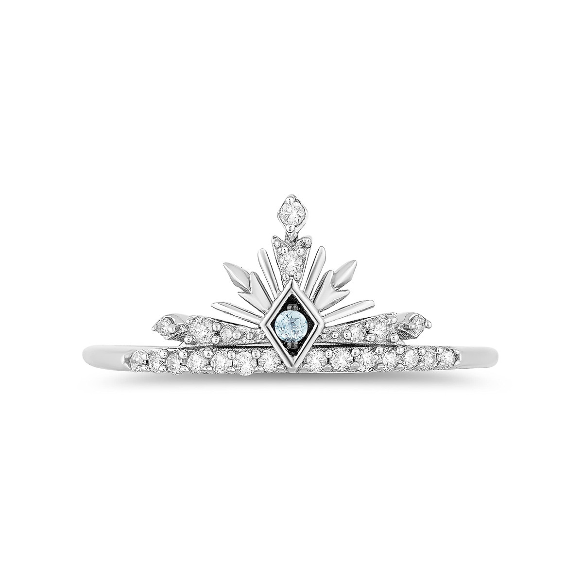 Jewelili Enchanted Disney Fine Jewelry Sterling Silver with 1/4 CTTW Diamonds and Swiss Blue Topaz Elsa Snowflake Ring Size 7