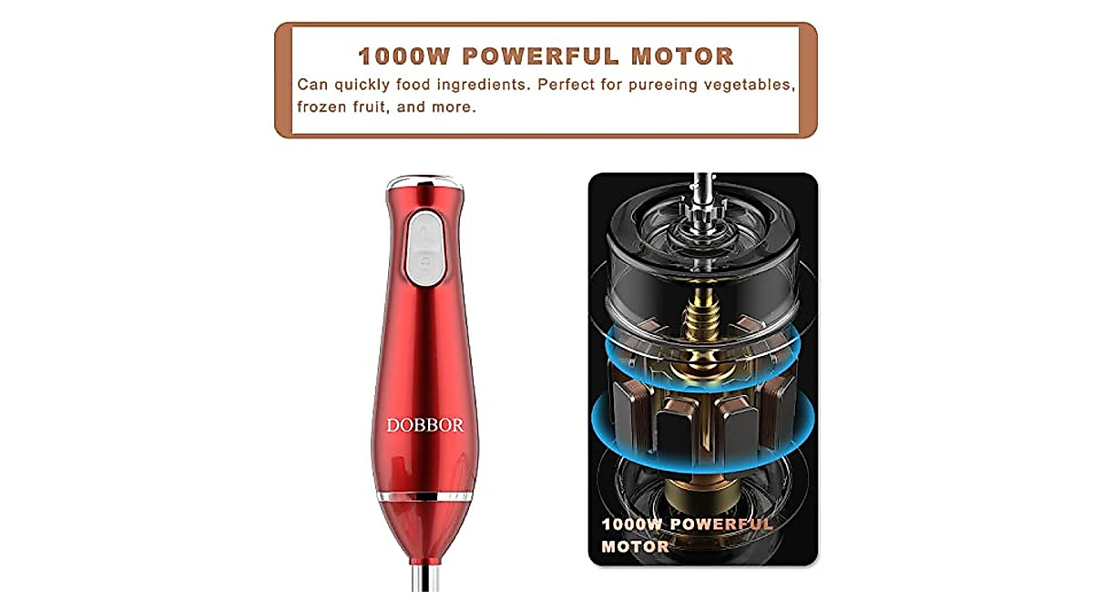 DOBBOR 1000W Hand Blender – 4-in-1 Electric Stick Blender with Chopper