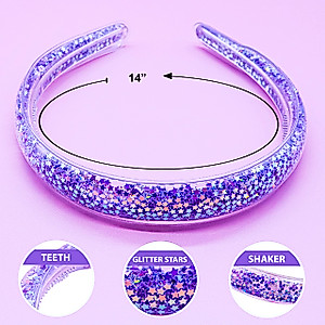 FROG SAC 4 Glitter Headbands for Girls, Sparkly Confetti Headband with Teeth for Kids, Cute Rainbow Pink Purple Blue Hard Head Bands, Little Girl Hair Accessories