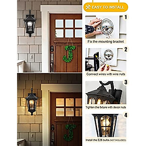 GYDZ Outdoor Wall Mount Light Fixture, Dusk to Dawn Outdoor Porch Light, Exterior Light Fixture Wall Mount, Anti-Rust Waterproof Matte Black Wall Light with Water Ripple Glass for Doorway,15'75''H
