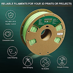 OVERTURE PLA Filament 1.75mm PLA 3D Printer Filament, 1kg Cardboard Spool (2.2lbs), Dimensional Accuracy +/- 0.03mm, Fit Most FDM Printer (Ligth Green)
