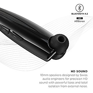 phaiser Bluetooth Headphones, Retractable Neckband Earbuds with Microphone, Wireless Sweatproof Inear Earphones, Portable Cordless Stereo Headset, Black