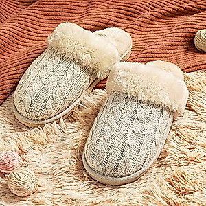 DREAM PAIRS Women's Cozy_06 Beige Cable Knit Faux Fur Mules Comfy Slippers Size 11 M US