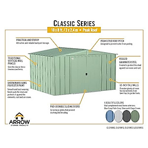 Arrow Classic Steel Storage Shed, 10x8, Flute Grey
