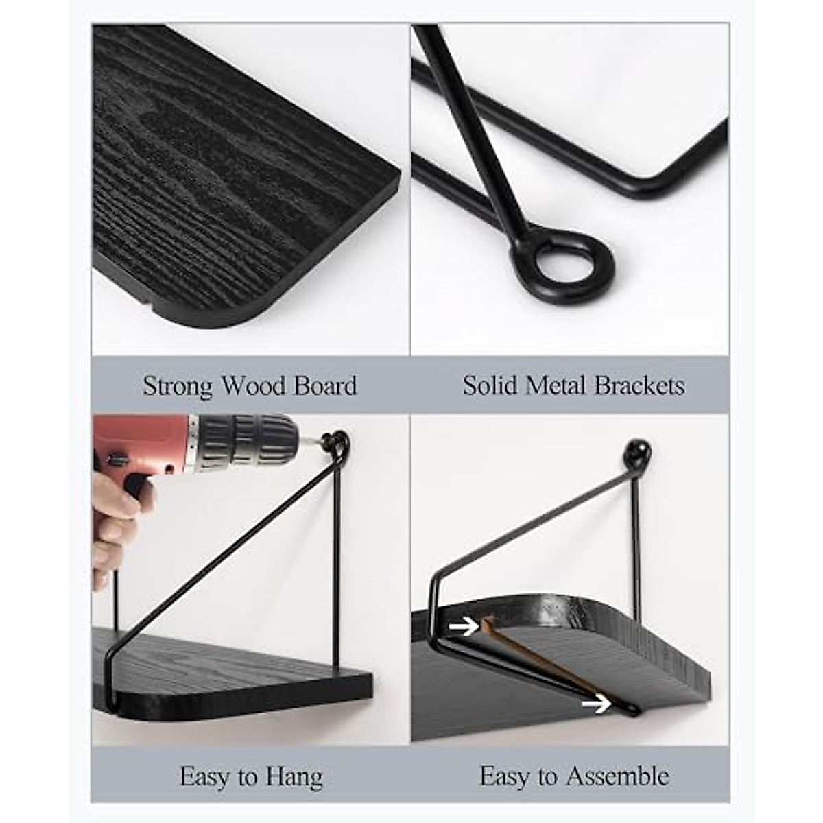 SUMGAR Black Floating Shelves for Wall, Wall Shelf for Bathroom Bedroom Kitchen, Floating Book Shelves for Wall Small Wall Mount Wood Storage Organzier Set of 2