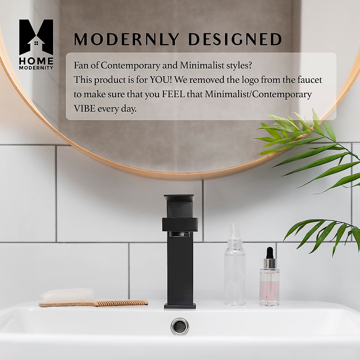 Matte Black Bathroom Faucet - Single Hole Bathroom Faucet Black - Smooth Faucet with 6 Inch Sink Deck Plate for 3 Hole Faucet - Modern Single Handle Bathroom Faucet.
