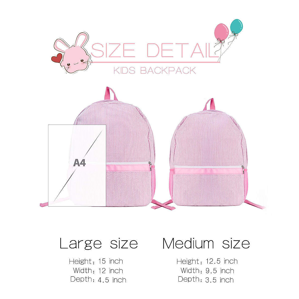 MT WORLD Personalized Toddler Backpack Preschool Backpack Daycare Backpack Child Backpack Preppy Packpacks Kids Bookbags Seersucker Toddler Bookbag(Pink)