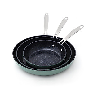 Nuwave 3-Piece Fry Pan Set, 8”, 10”, 12” Forged Lightweight, G10 Healthy Duralon Blue Ceramic Ultra Non-Stick, Induction-Ready & Works on All Cooktops, Ergonomic Stay-Cool Handles