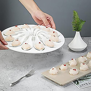 Hemoton 1 Set Eggs Platters Serving Tray Deviled Egg Dish 12 Hole Melamine Meatballs Plate Shrimp Tableware Dinnerware with Saucier Spoon for Home Kitchen Restaurant White