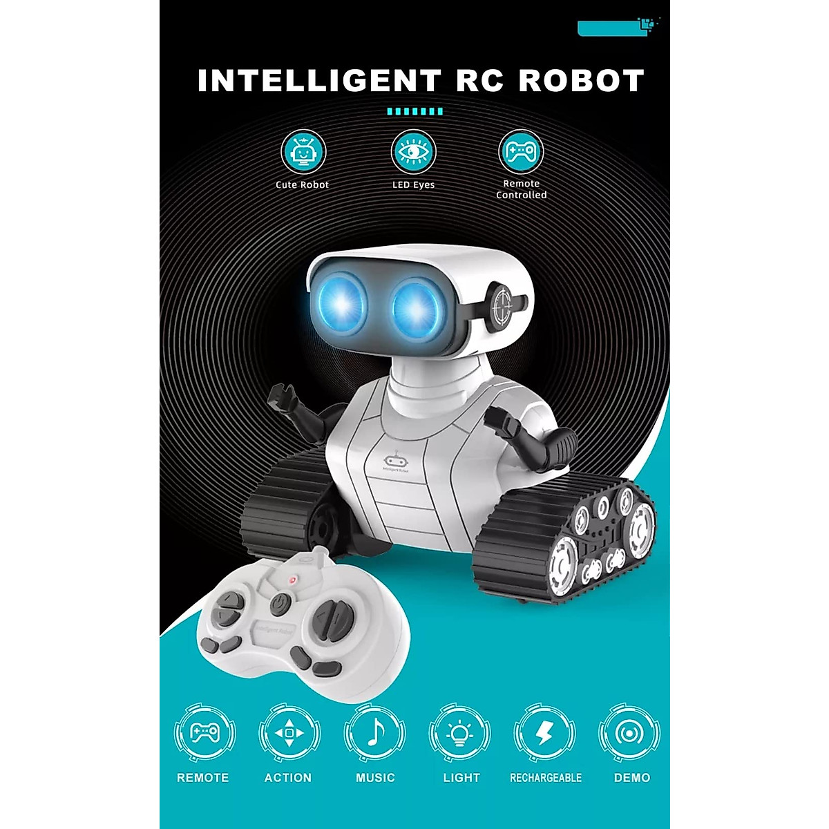BOPTU Robot Toys, Rechargeable Robot Toy with Remote Control, Music, LED Eyes, Dance Moves, Flexible Head and Arms, Smart Sensing for Kids Boys Girls
